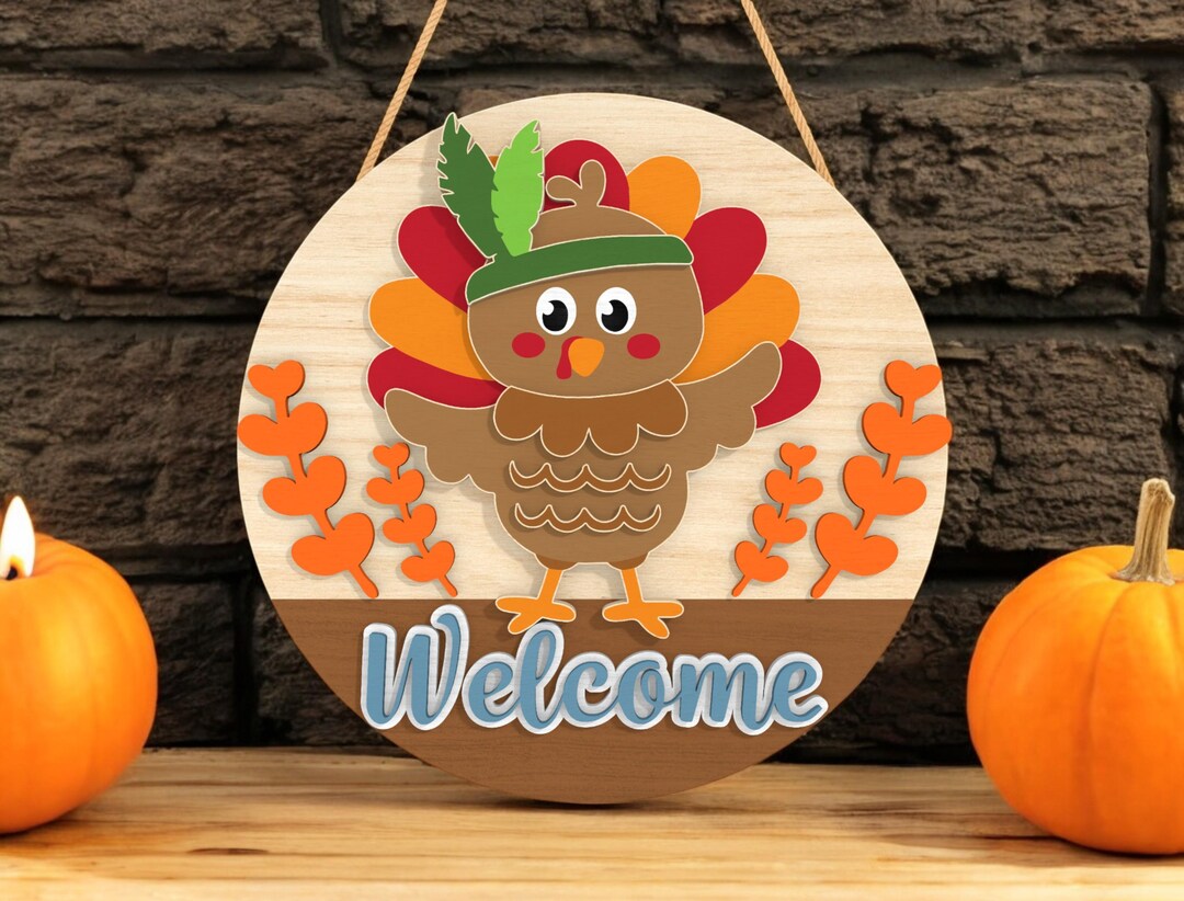 Thanksgiving Door Hanger | Turkey Welcome Sign | Native Style Round ...
