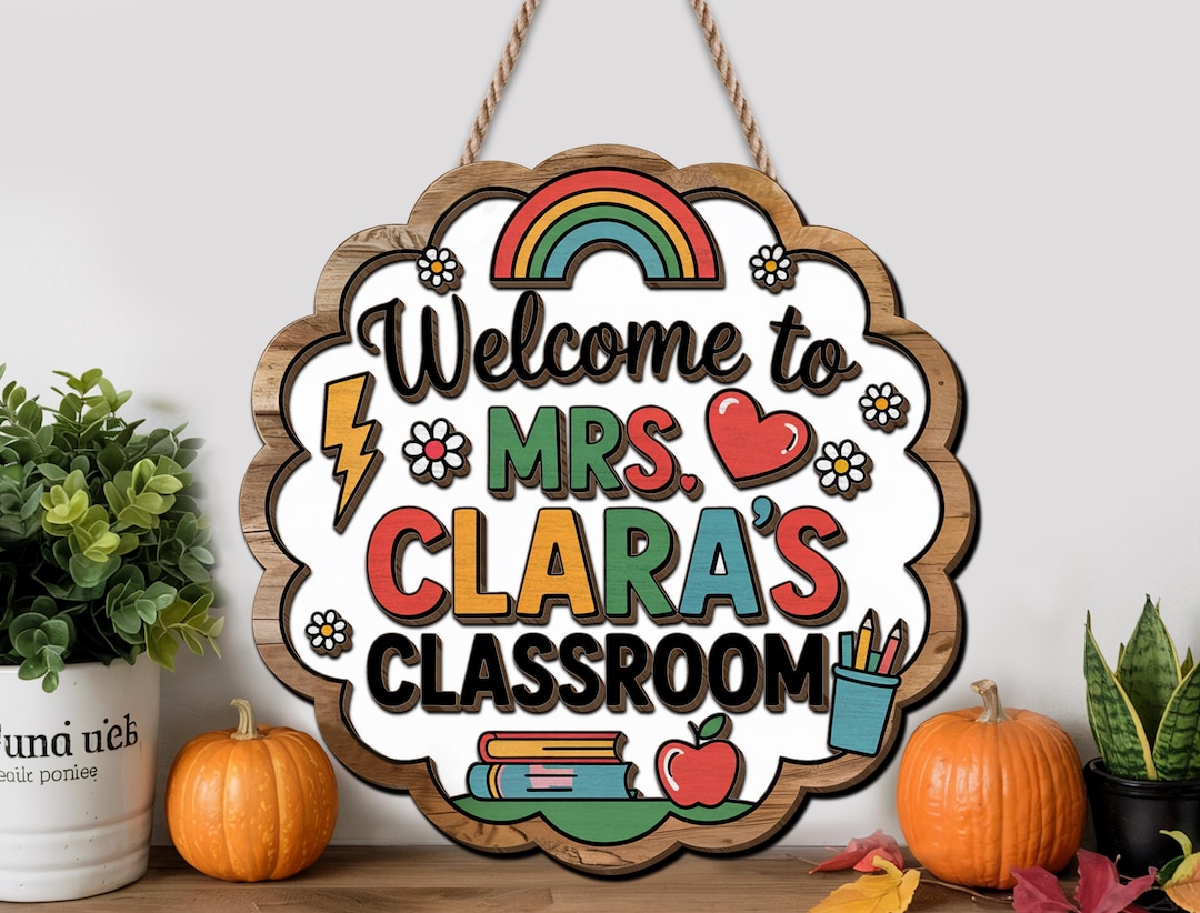 Personalized Scalloped Teacher Door Sign – Custom Welcome to Classroom ...