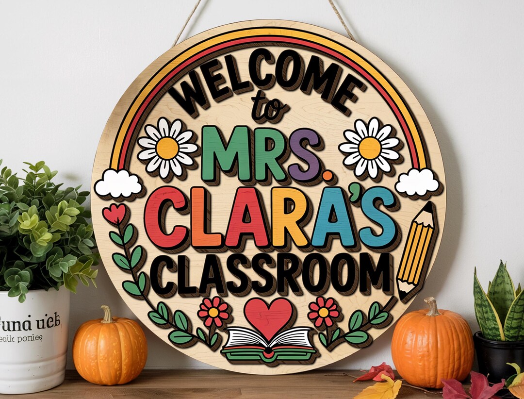 Personalized Classroom Door Sign – Rainbow Teacher Name Sign for Back ...
