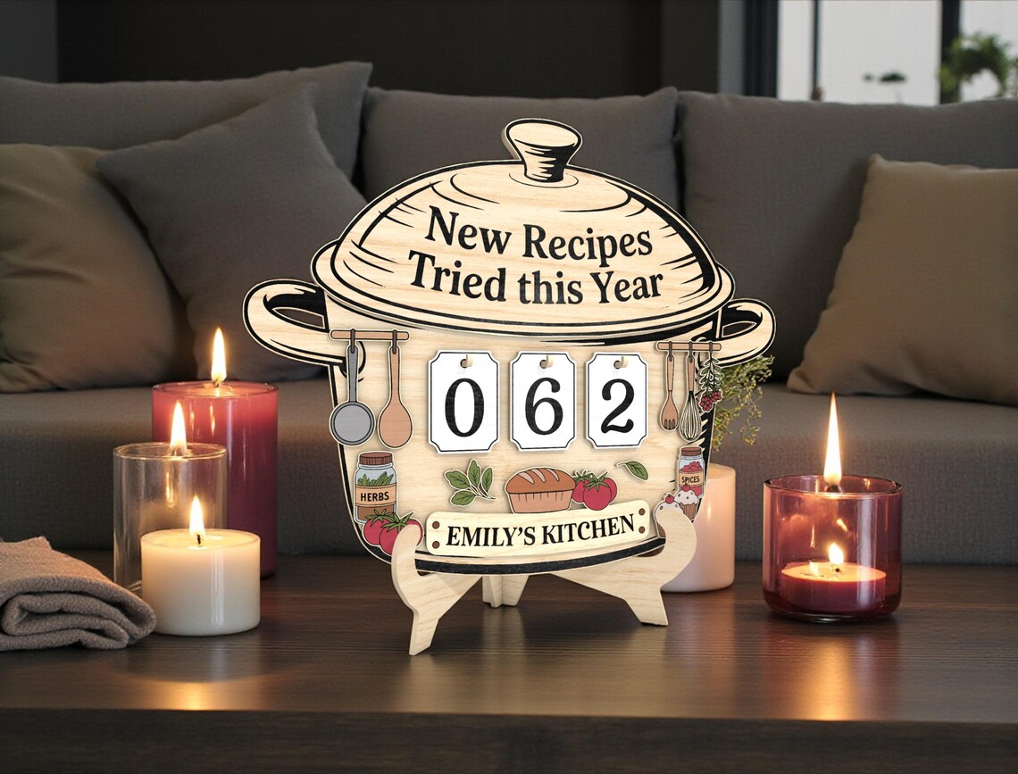 Personalized Wooden Recipe Tracker Sign, New Recipes Tried This Year ...