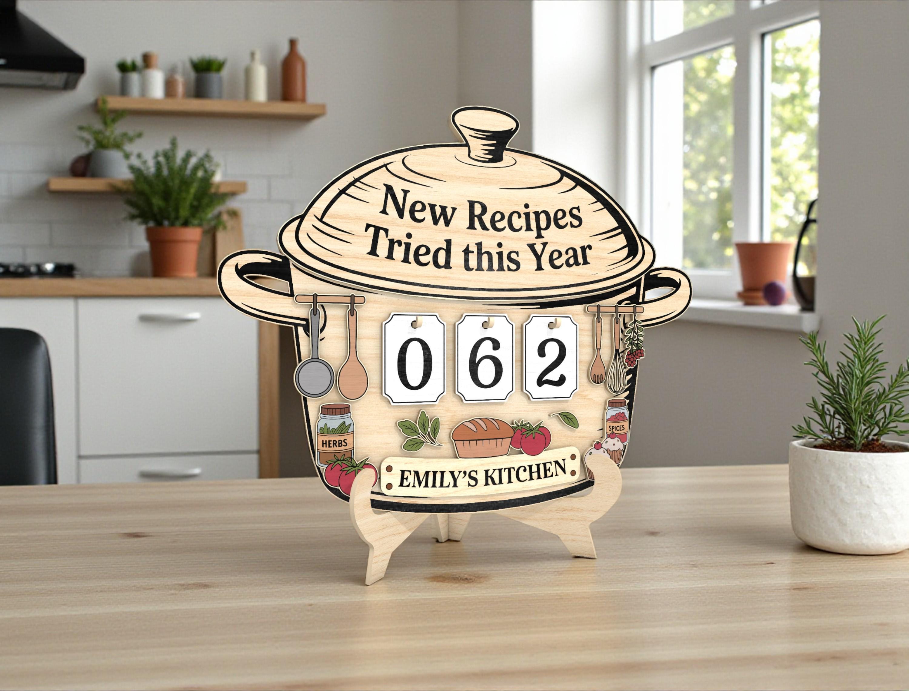 Personalized Wooden Recipe Tracker Sign, New Recipes Tried This Year ...