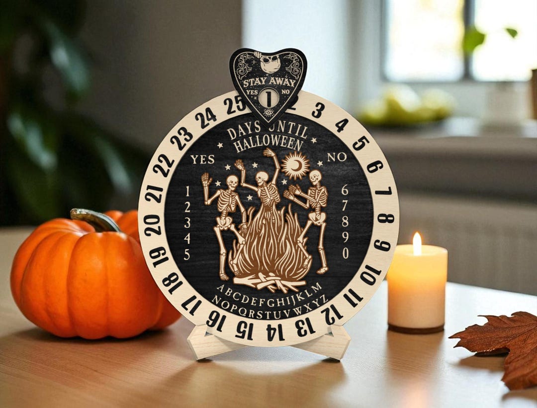 Halloween Countdown Sign | Dancing Skeletons Around Fire | Spirit Board ...