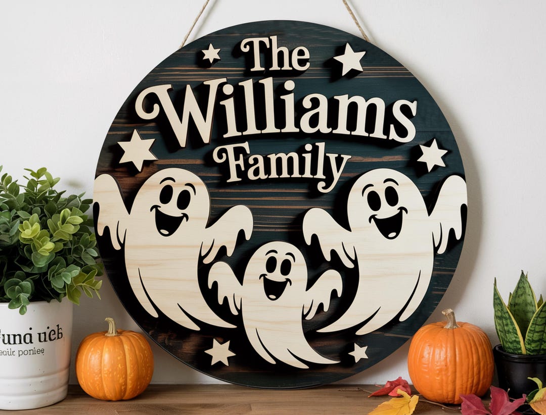 Personalized Halloween Ghost Door Sign – Custom Wooden Family Name ...