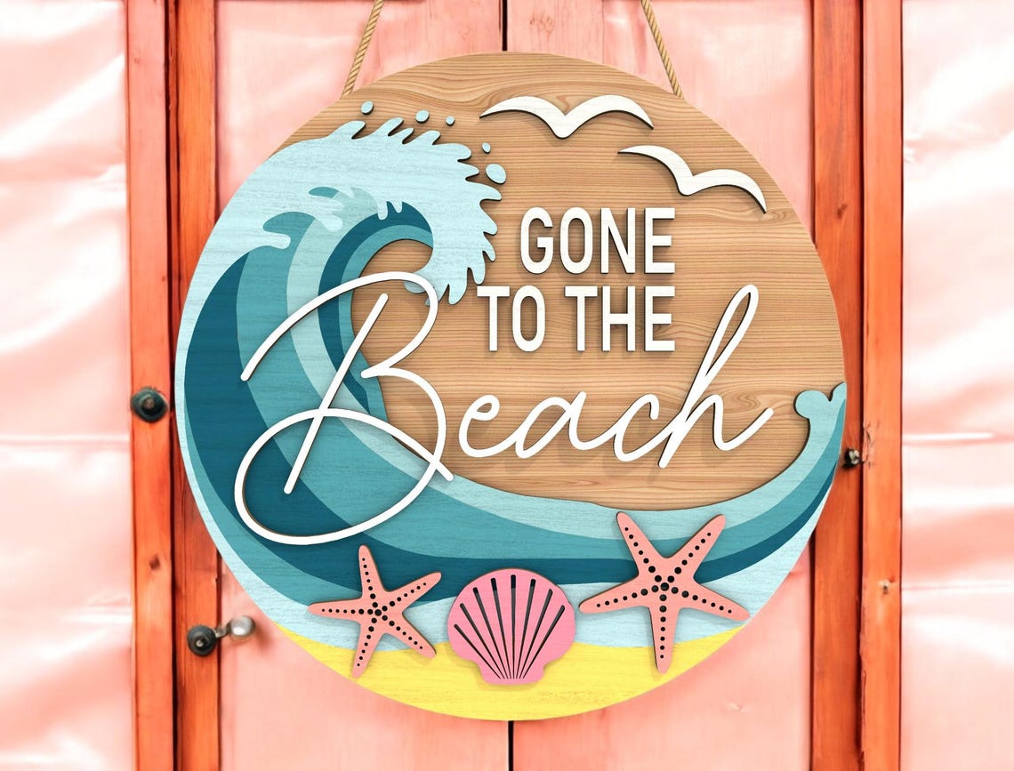Beach Door Hanger, Beach Front Door Decor, Gone to the Beach Door Sign ...