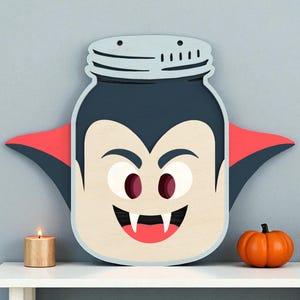 Halloween Door Sign | Cute Vampire Jar Face Sign | Wooden Dracula Wall ...