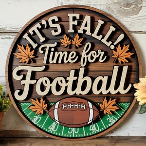 Wooden Football Door Hanger | It‘s Fall Time for Football Round Sign ...