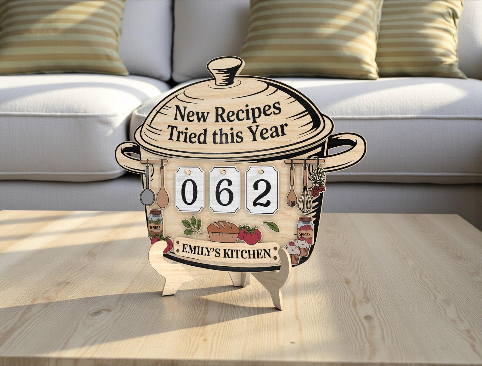 Personalized Wooden Recipe Tracker Sign, New Recipes Tried This Year ...