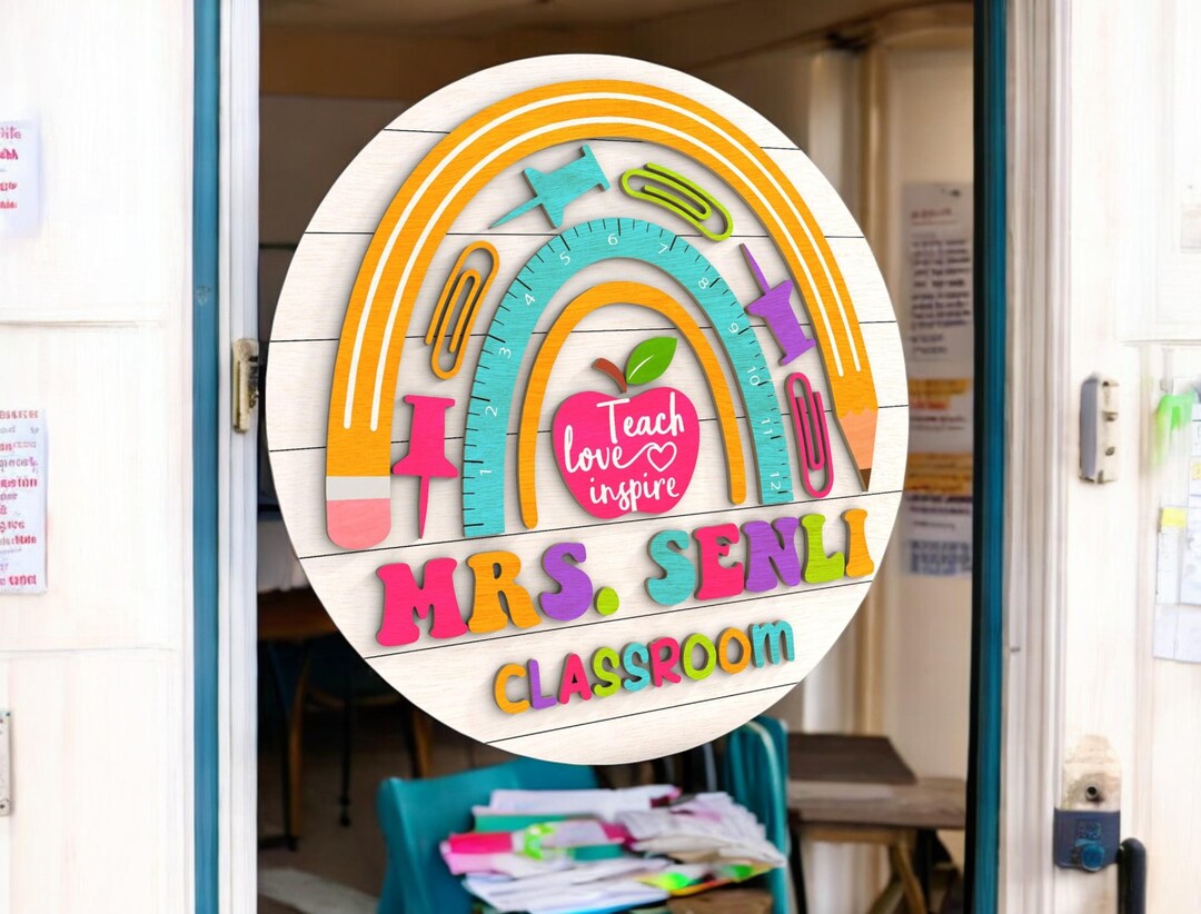 Personalized Teacher Door Hanger, Welcome to Classroom Pencil Sign ...