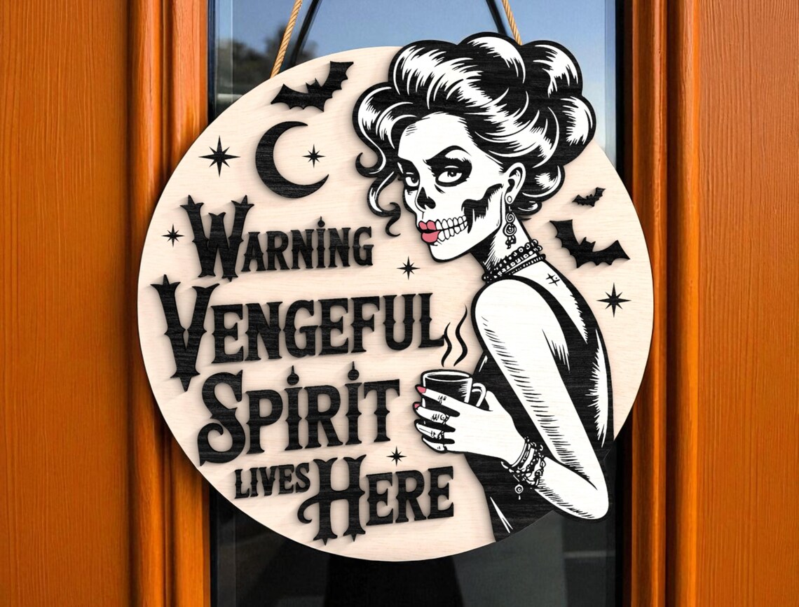 Halloween Door Hanger | Warning Vengeful Spirit Lives Here Sign ...