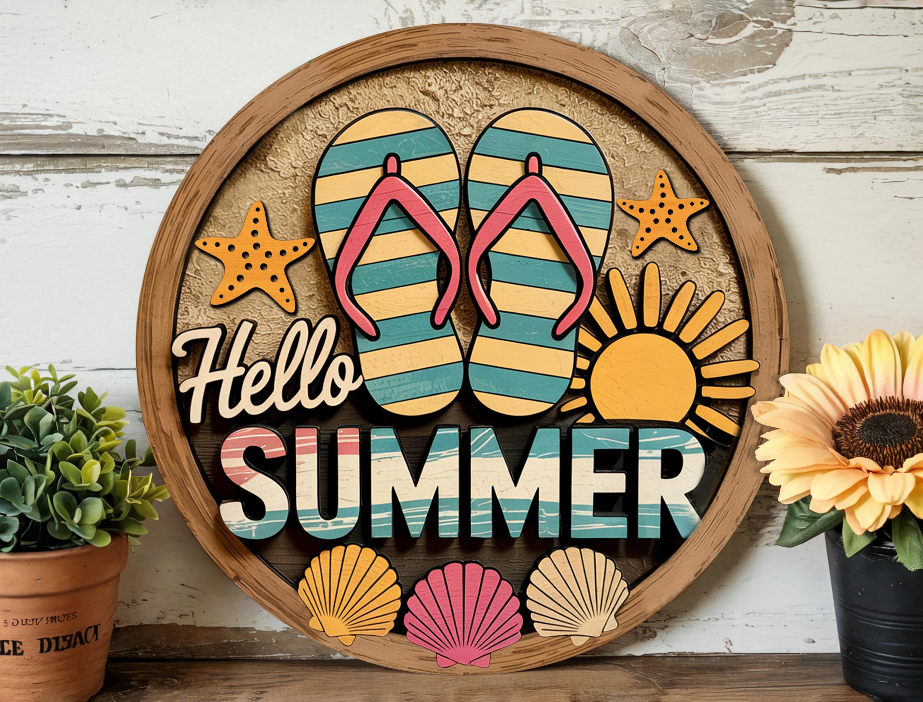 Hello Summer Beach Door Hanger –flip Flop and Starfish Wooden Sign ...