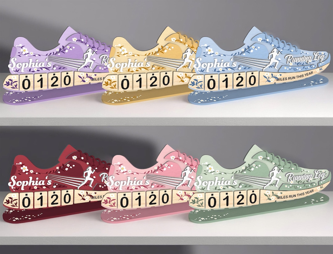 Personalized Running Shoe Miles Tracker | Running Log Wooden Decor ...
