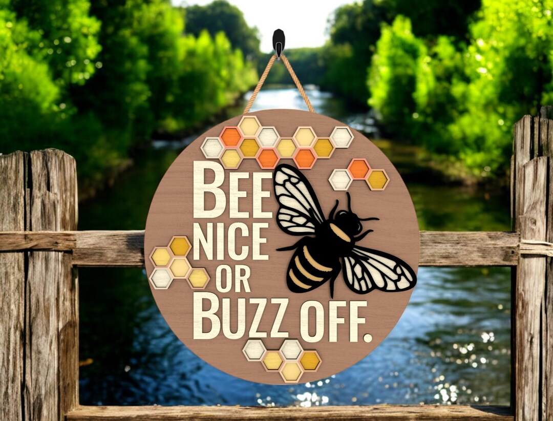 Hello Door Hanger, Bee Front Door Decor, Front Door Sign, Bee Nice or ...