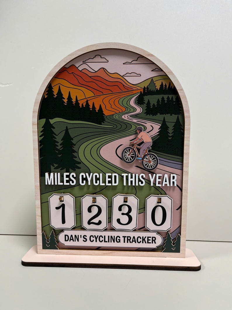 Vintage Wooden Cycling Tracker Sign, Personalized Miles Cycled This ...