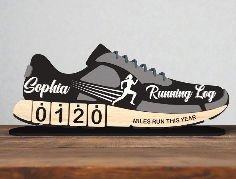Personalized Running Miles Tracker Sign, Custom Shoe Shelf Decor, Miles ...