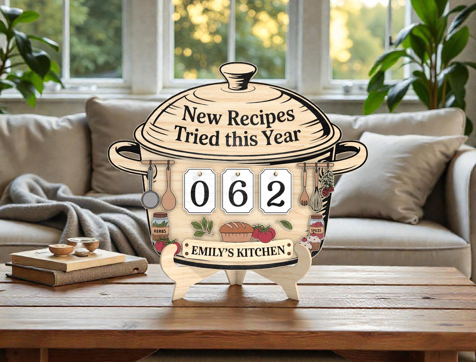 Personalized Wooden Recipe Tracker Sign, New Recipes Tried This Year ...