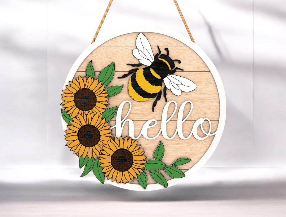 Hello Door Hanger, Bee Front Door Decor, Front Door Sign, Bee and ...