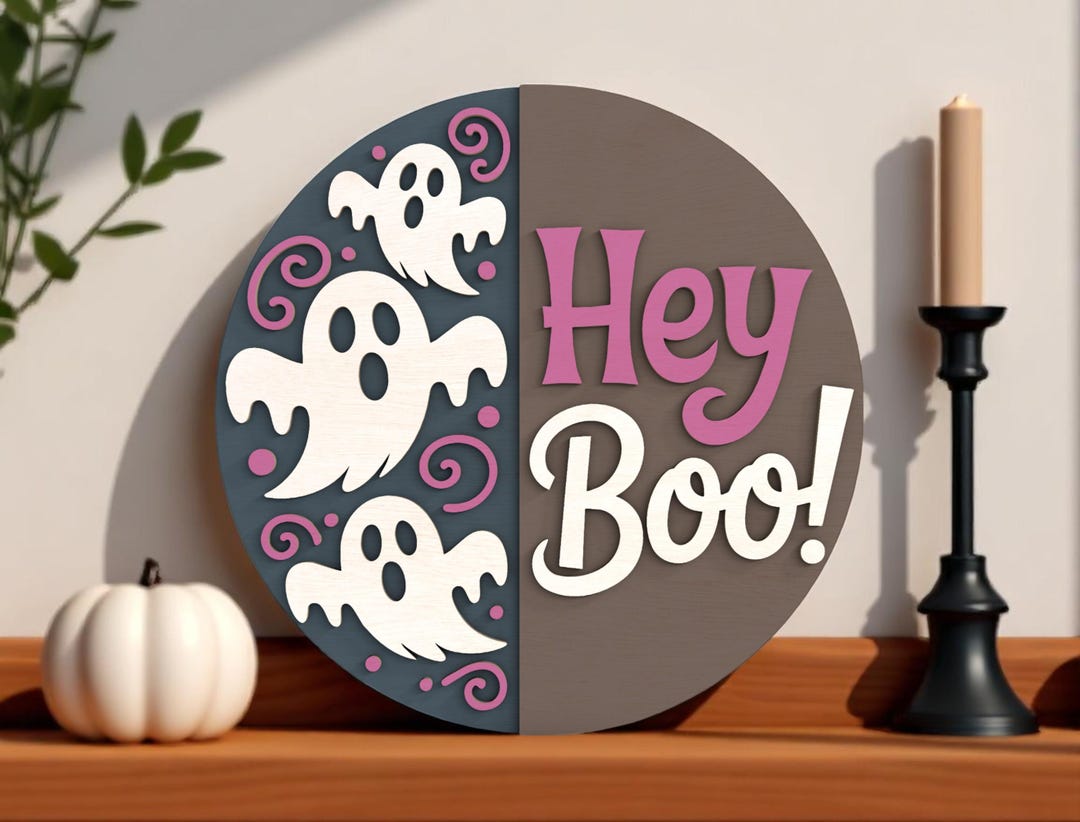 Halloween Door Sign | Hey Boo Ghost Sign | Cute Pastel Halloween Porch ...