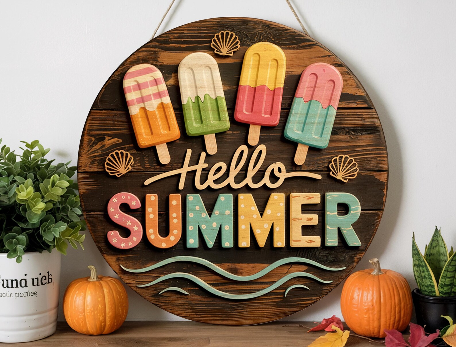 Hello Summer Popsicle Sign – Wooden Summer Door Hanger With Ice Cream ...