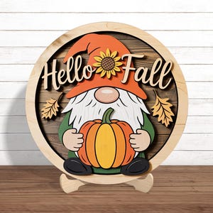 Hello Fall Gnome Sign – Sunflower Hat Autumn Door Hanger With Pumpkin ...