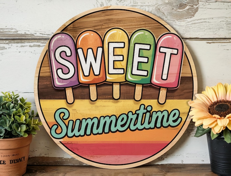 Sweet Summertime Popsicle Door Sign – Colorful Summer Wood Wall Decor ...