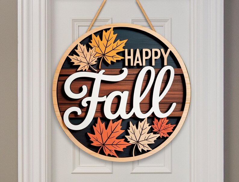 Happy Fall Round Sign | Wooden Autumn Welcome Door Hanger | Layered ...