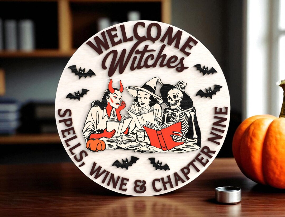 Welcome Halloween Door Hanger | Witches Sign | Wine & Spells Decor ...