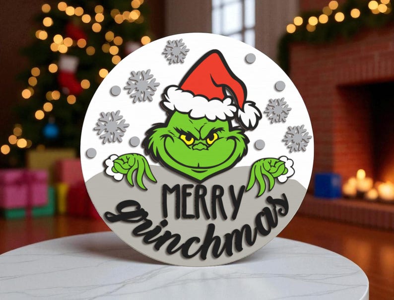 Merry Grinchmas Cartoon Door Hanger | Green Mischief Sign | Funny ...