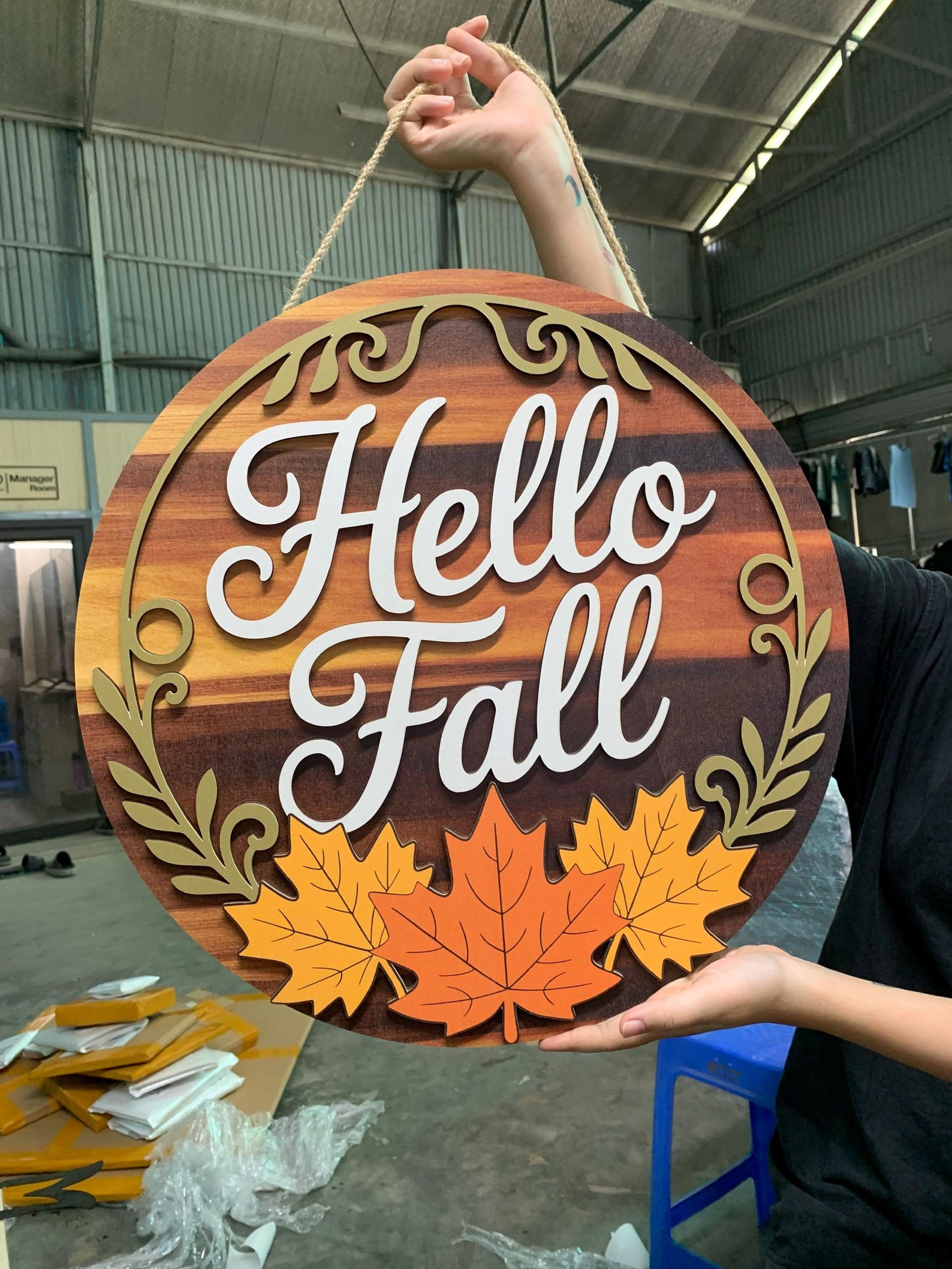 Hello Fall Wood Round Sign | Rustic Fall Door Hanger | Maple Leaf Fall ...