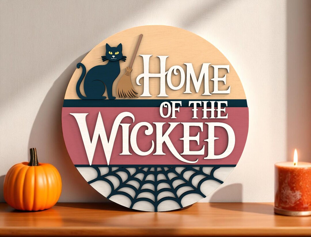 Halloween Door Sign | Home of the Wicked Wall Plaque | Witch Cat and ...