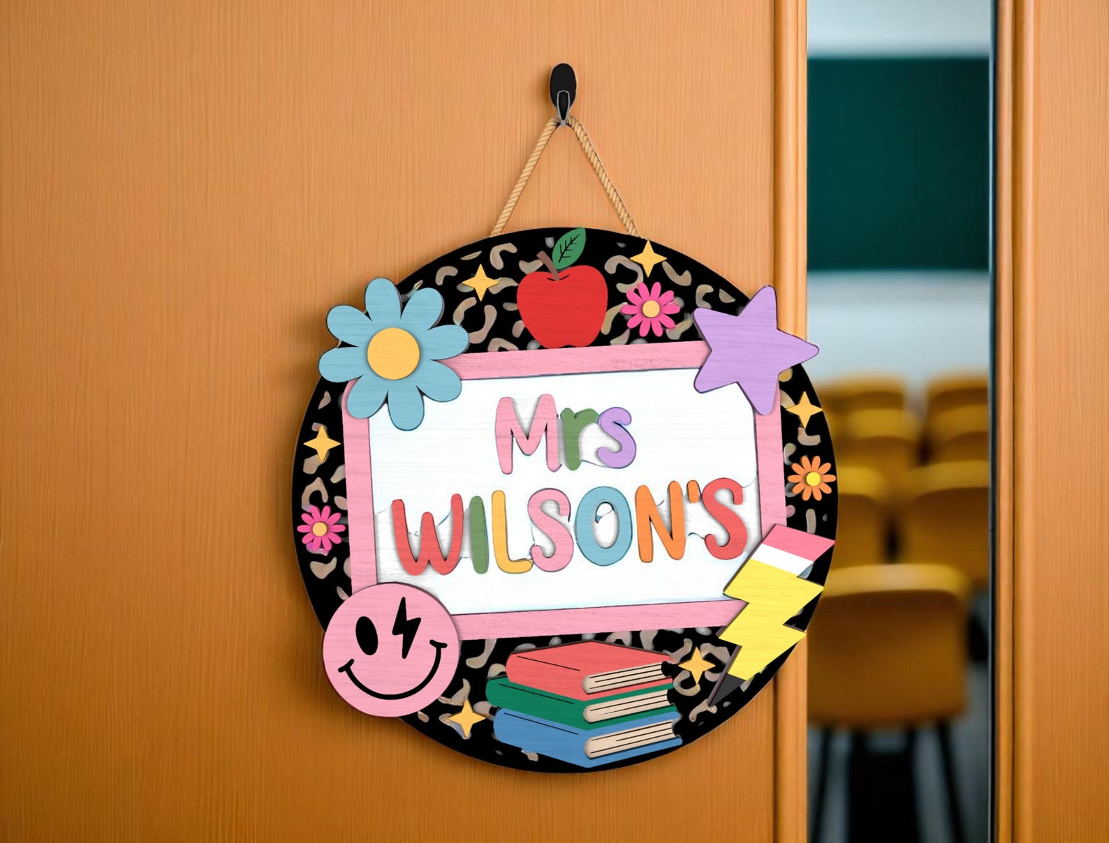Custom Classroom Door Sign | Cute Retro Name Sign for Classroom ...