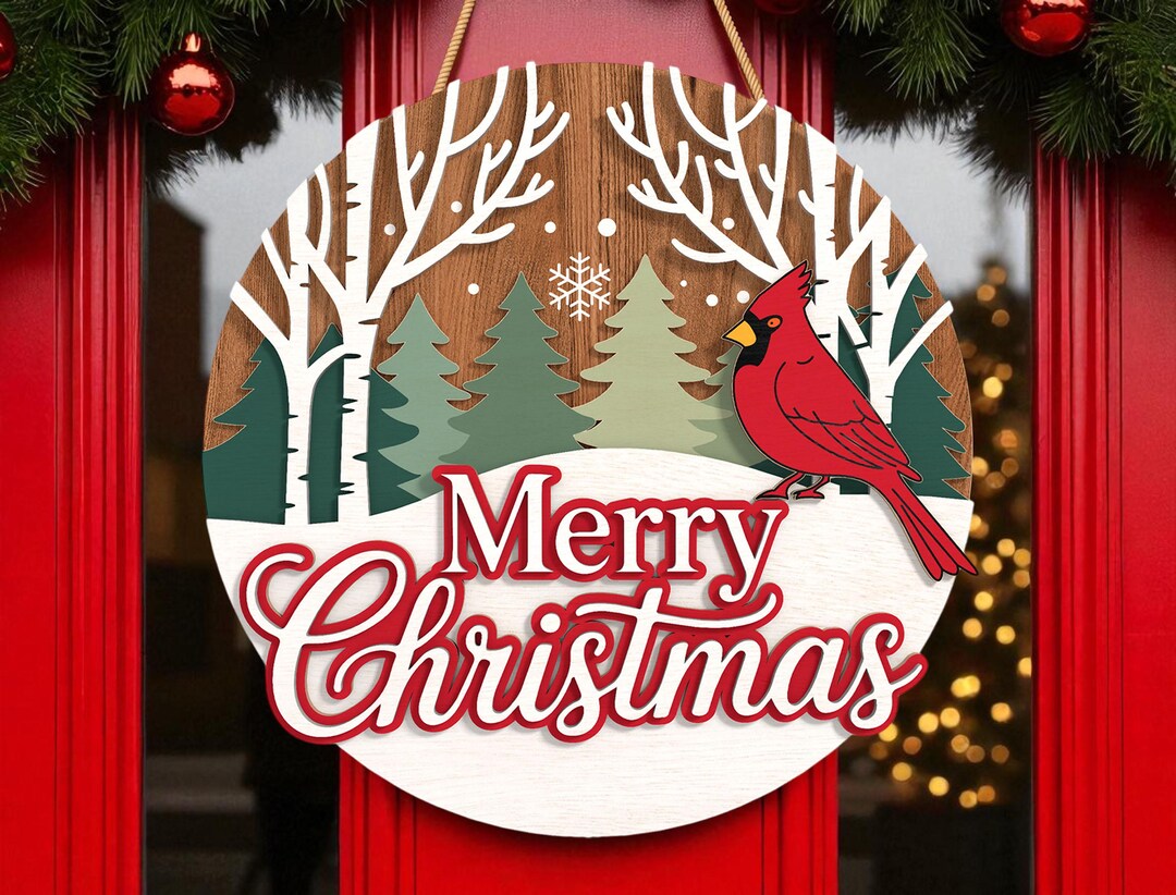 Cardinal Christmas Door Hanger: Rustic Winter Forest Wood Sign - Etsy
