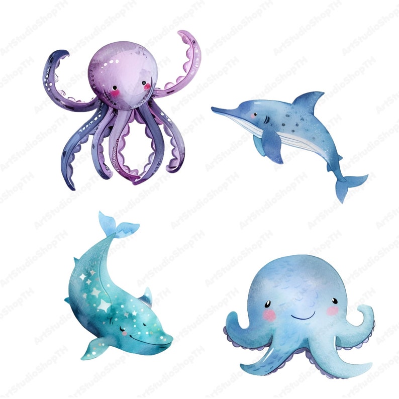 Watercolor Under the Sea Clipart Bundle, Nautical Clipart, Sea Animals ...