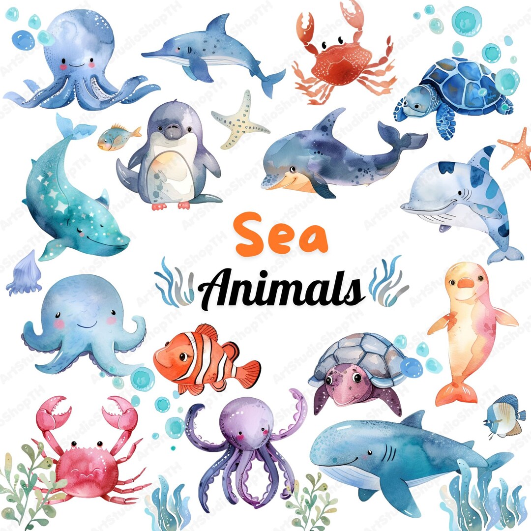 Watercolor Under the Sea Clipart Bundle, Nautical Clipart, Sea Animals ...