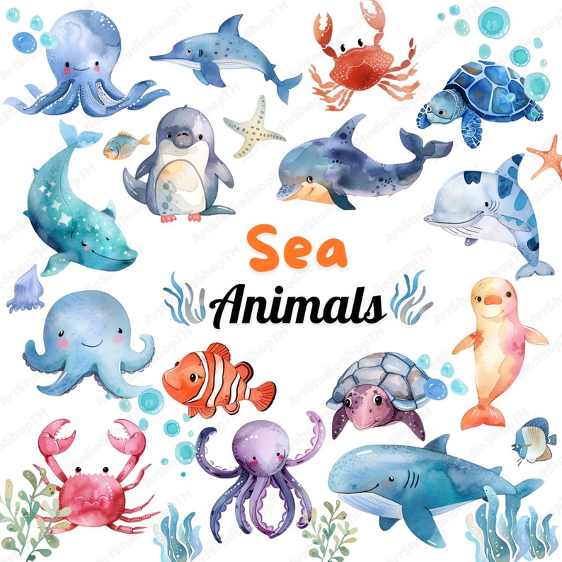 Watercolor Under the Sea Clipart Bundle, Nautical Clipart, Sea Animals ...