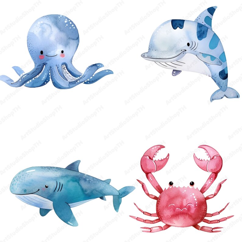 Watercolor Under the Sea Clipart Bundle, Nautical Clipart, Sea Animals ...