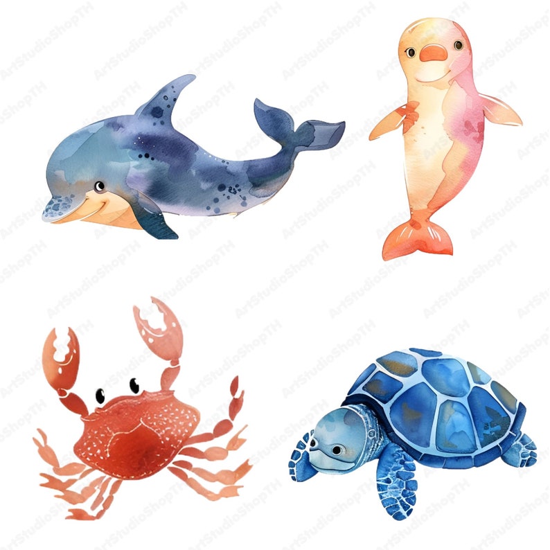 Watercolor Under the Sea Clipart Bundle, Nautical Clipart, Sea Animals ...