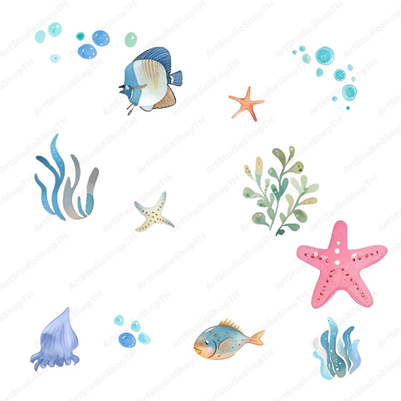 Watercolor Under the Sea Clipart Bundle, Nautical Clipart, Sea Animals ...