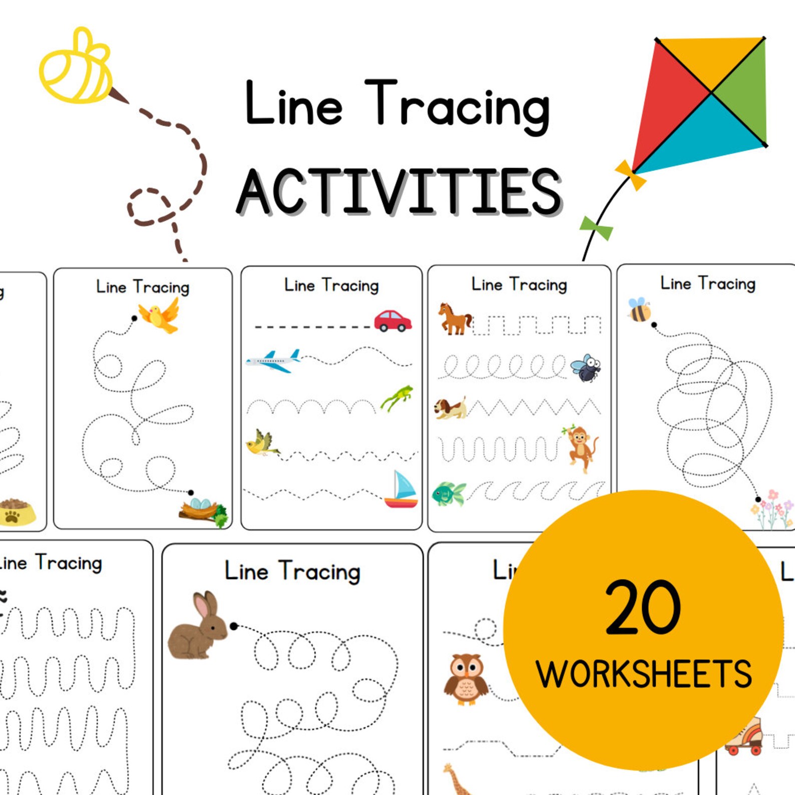 Line Tracing Worksheets 20 Activities Fun for Kindergarten - Etsy