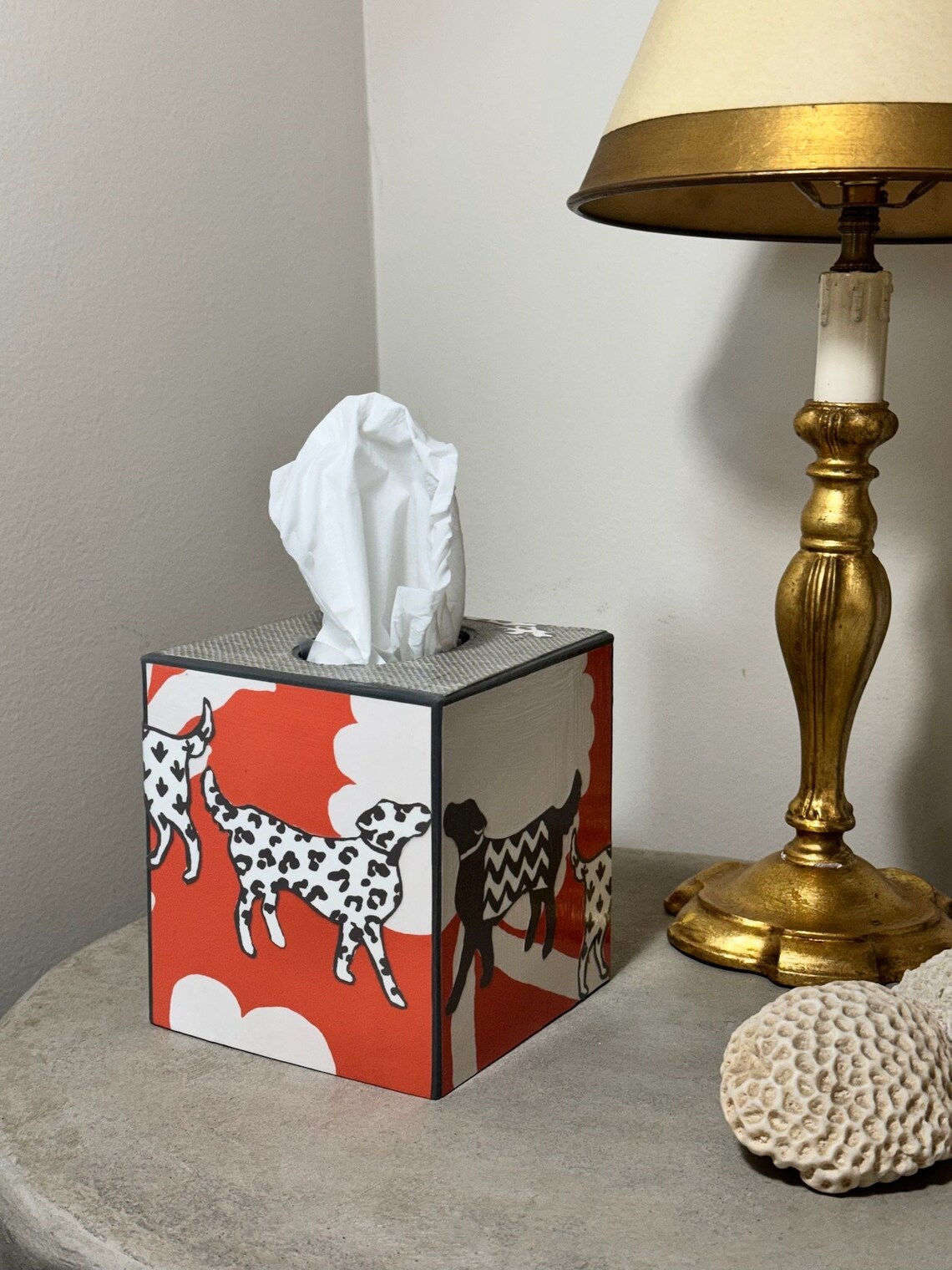 Handmade Dog-themed Tissue Box Cover, Red White Black, Textured Top ...
