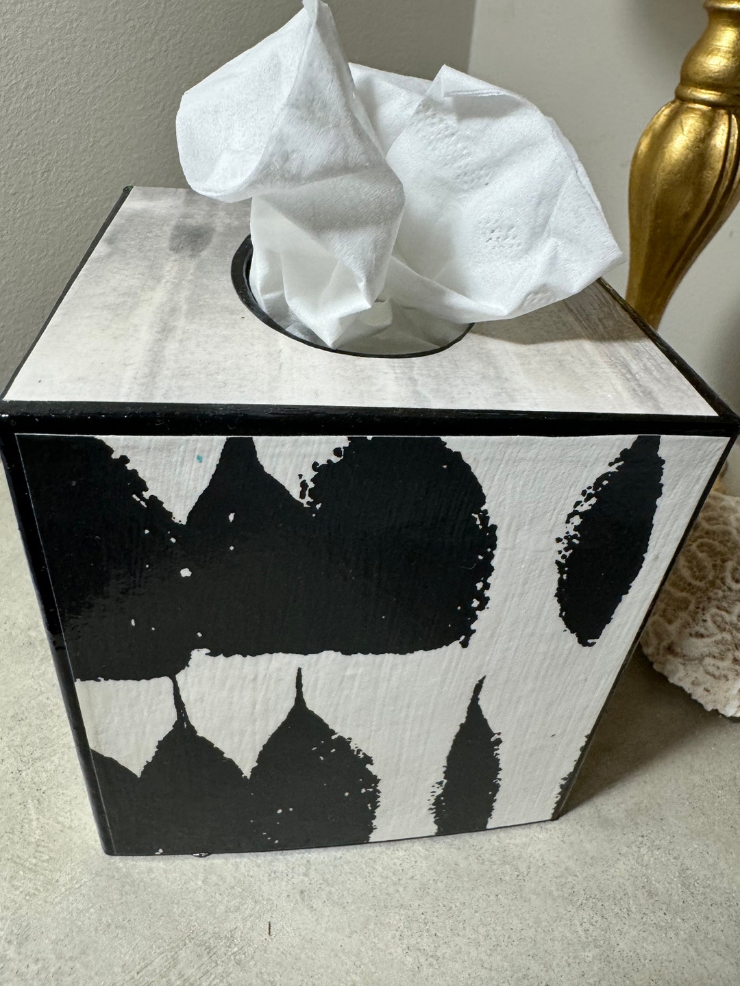 Handmade Teardrop Tissue Box Cover: Black and White Abstract Design - Etsy