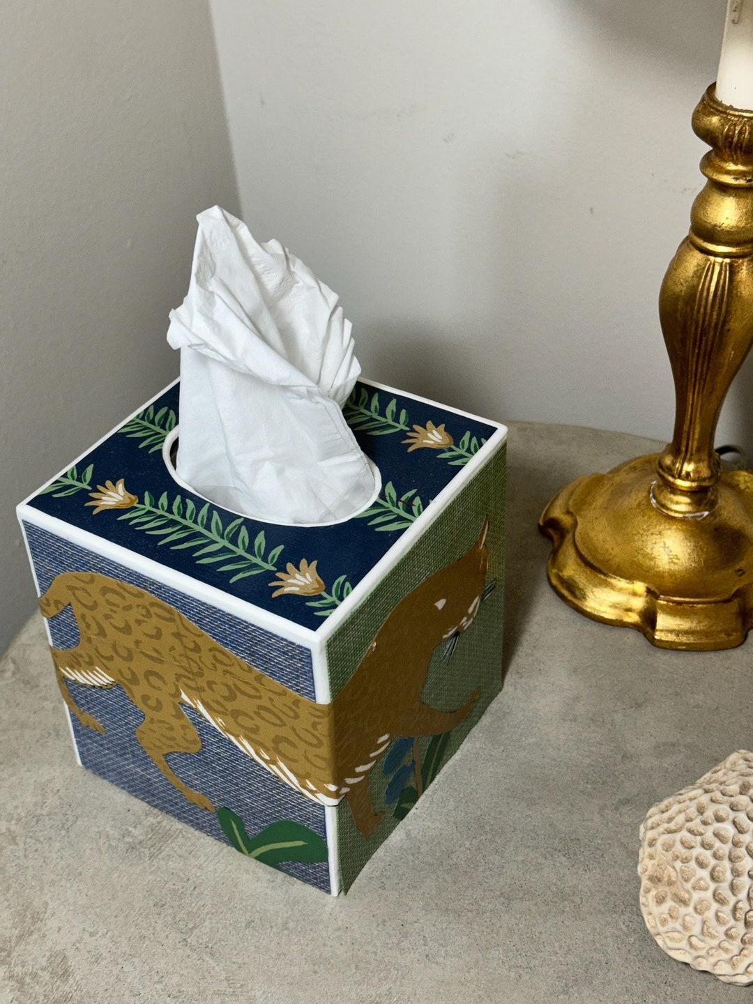 Elegant Leopard and Floral Tissue Box Cover, Handmade, Unique Gift Idea ...