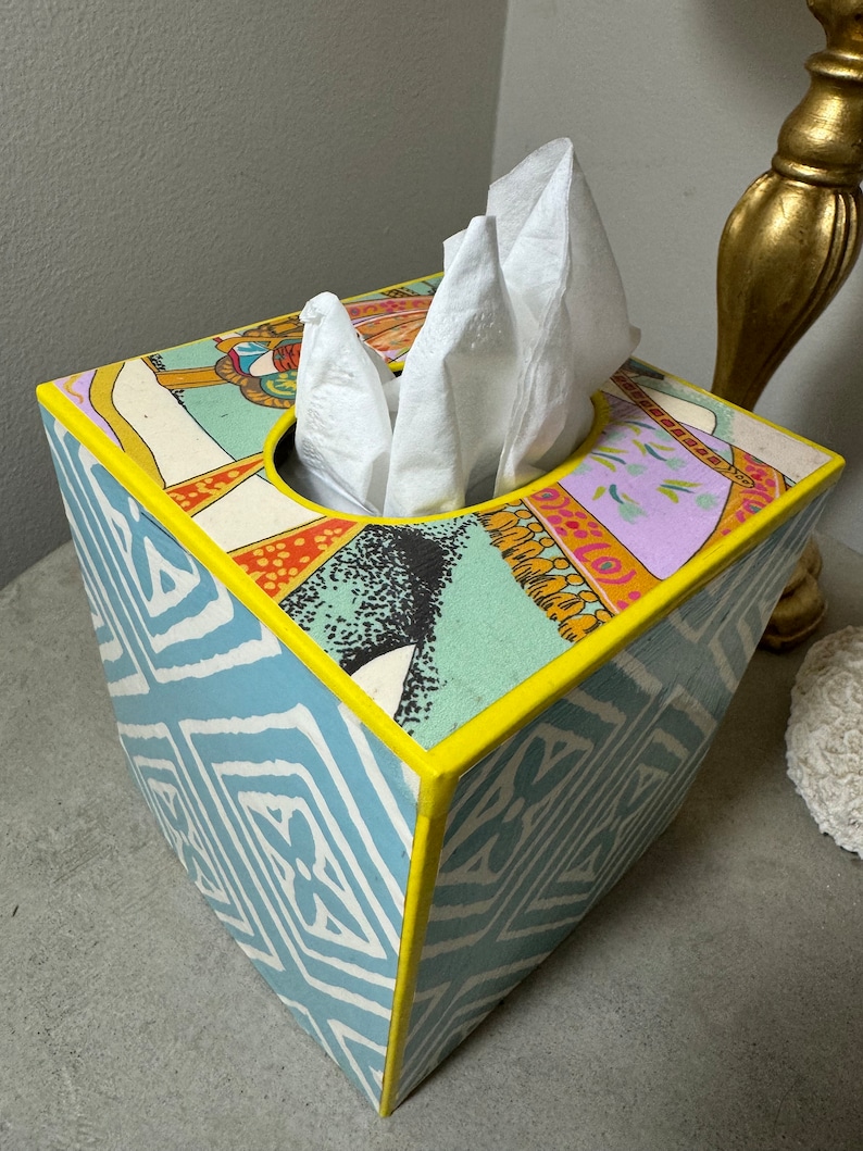 Handmade Square Tissue Box Cover: Coastal Decor, Turquoise Geometric ...