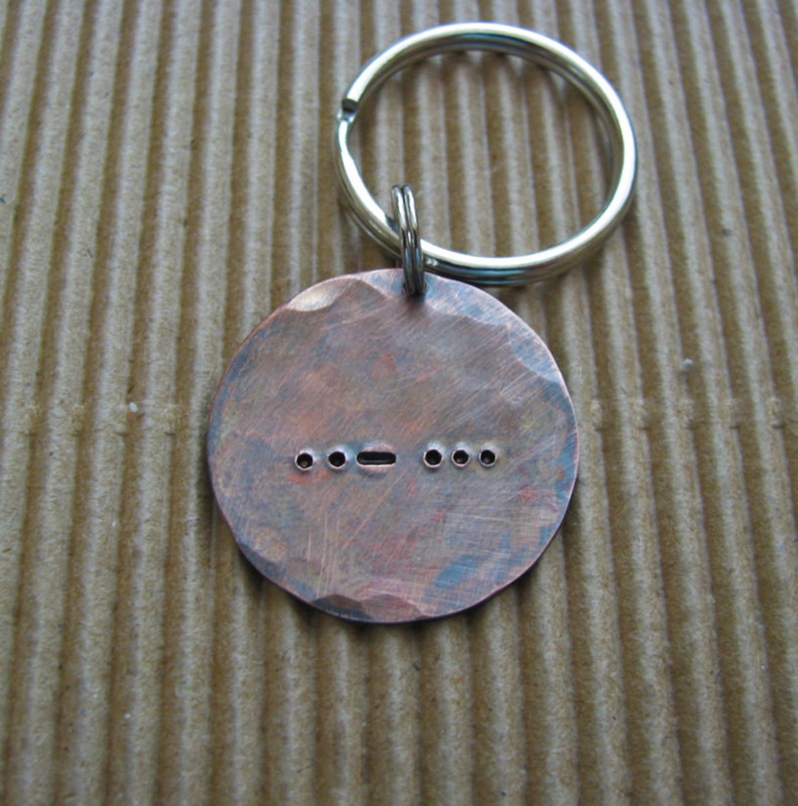 Rustic copper Morse Code key chain | Etsy