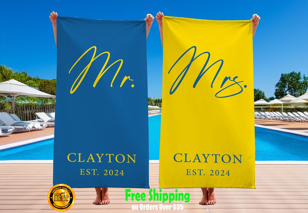 Mr and Mrs Personalized Matching Beach Towels Custom Mr Mrs Matching ...