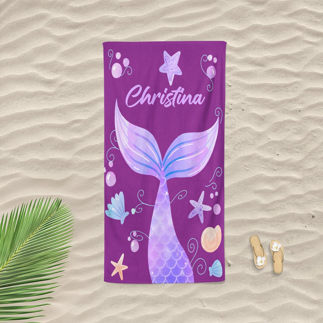 Mermaid Tail Custom Name Beach Towel Personalized Mermaid Tail Name ...