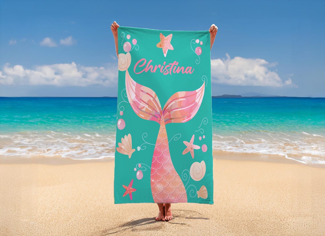 Mermaid Tail Custom Name Beach Towel Personalized Mermaid Tail Name ...