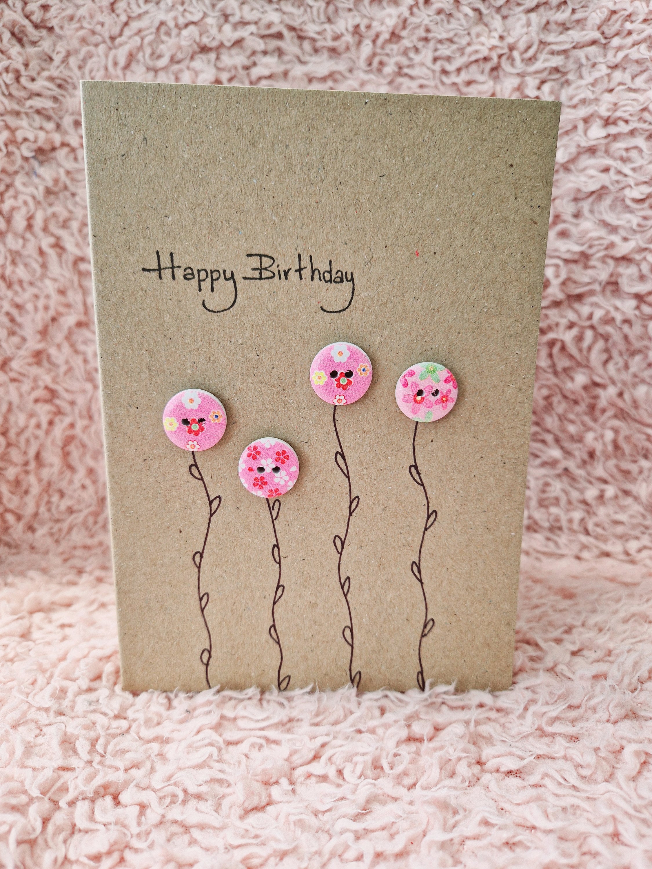 Handmade Button Flower Birthday Cards - Etsy