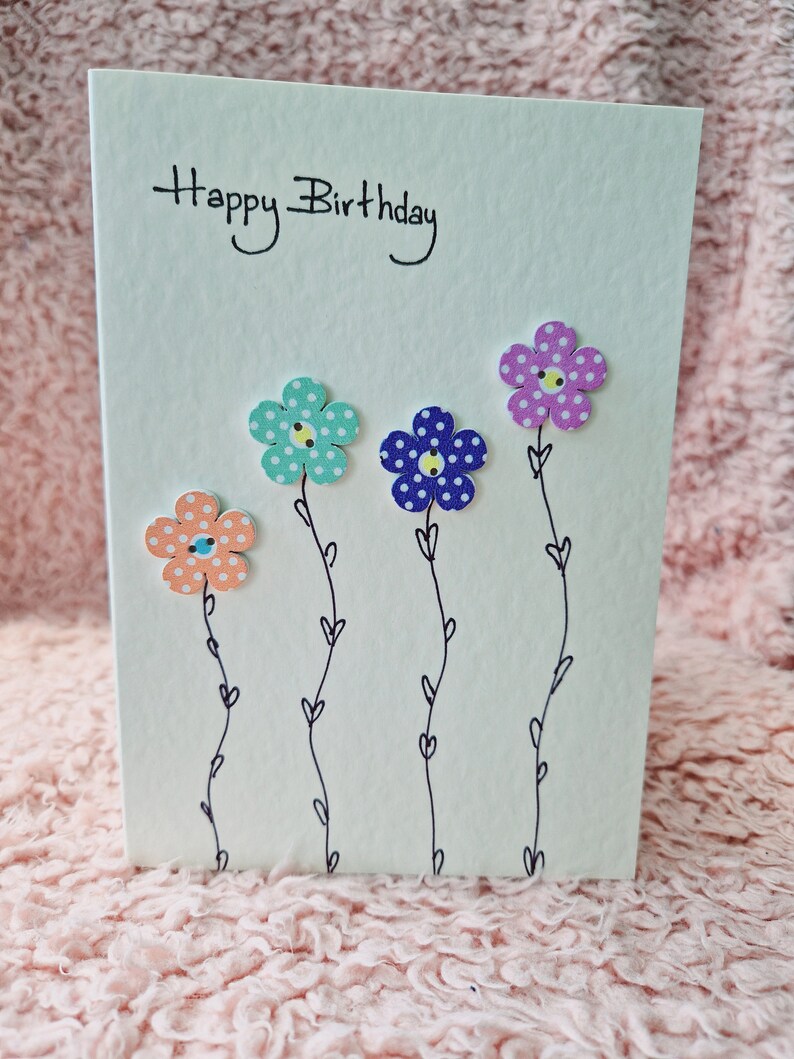 Handmade Button Flower Birthday Cards - Etsy