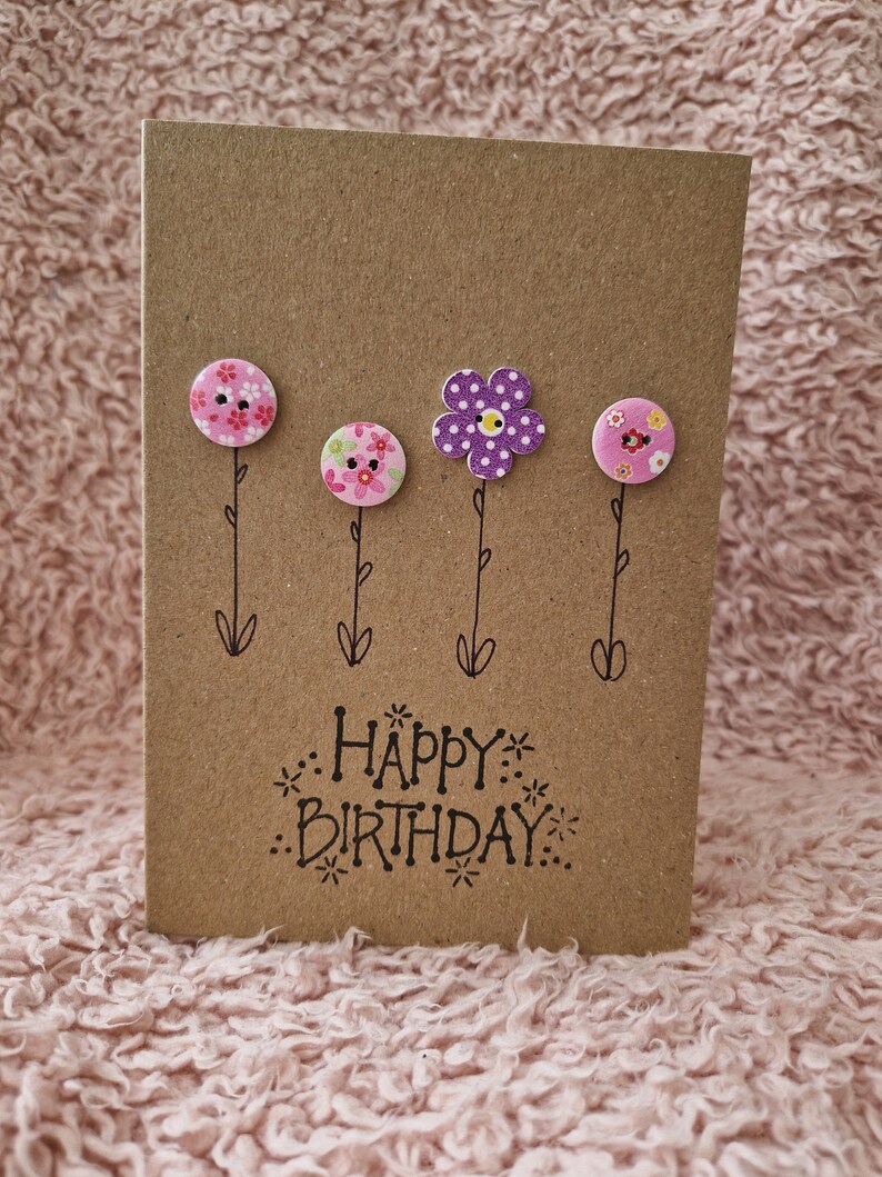 Handmade Button Flower Birthday Cards - Etsy