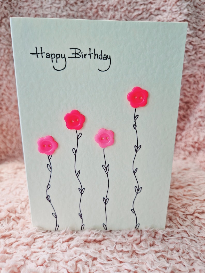 Handmade Button Flower Birthday Cards - Etsy